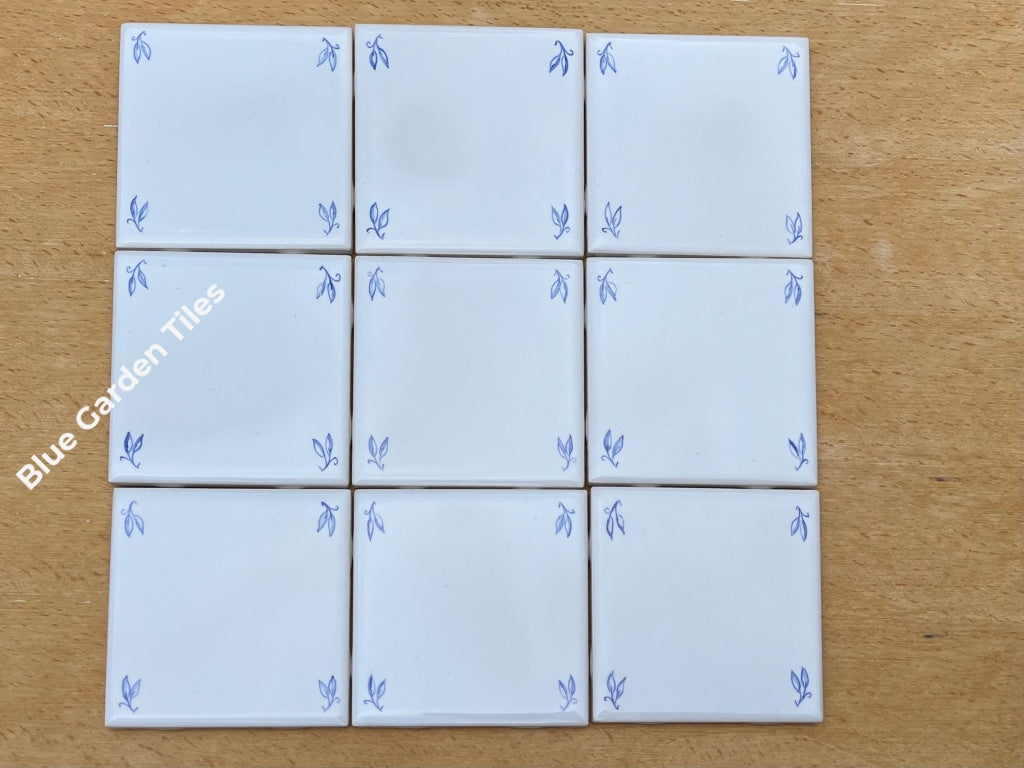 Dainty leaves - nine hand painted 4.25" tiles – Blue Garden Tiles